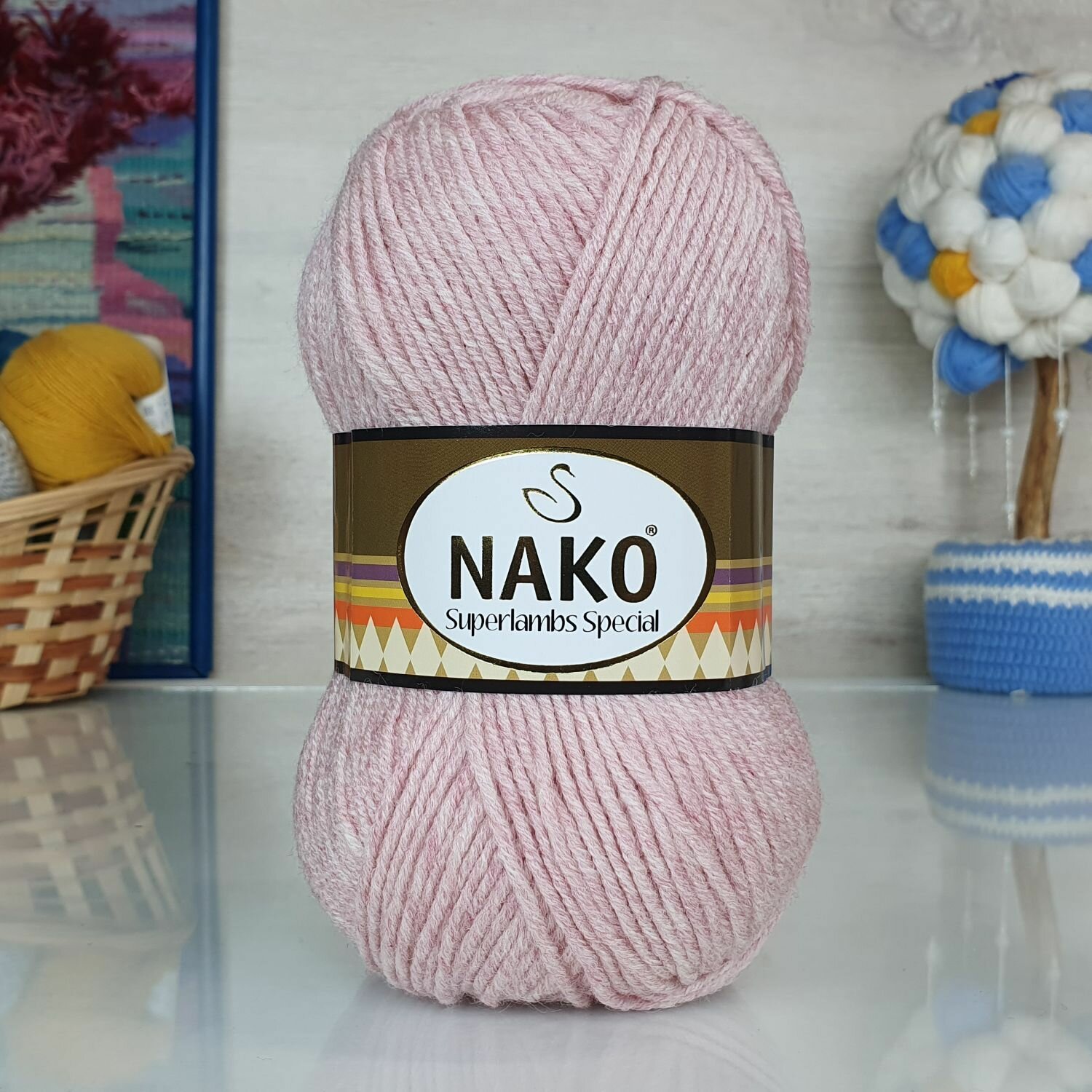Пряжа NAKO Superlambs Special, пудра меланж - 1852, 49% шерсть, 51% премиум акрил, 5 мотков, 100 г, 200 м.