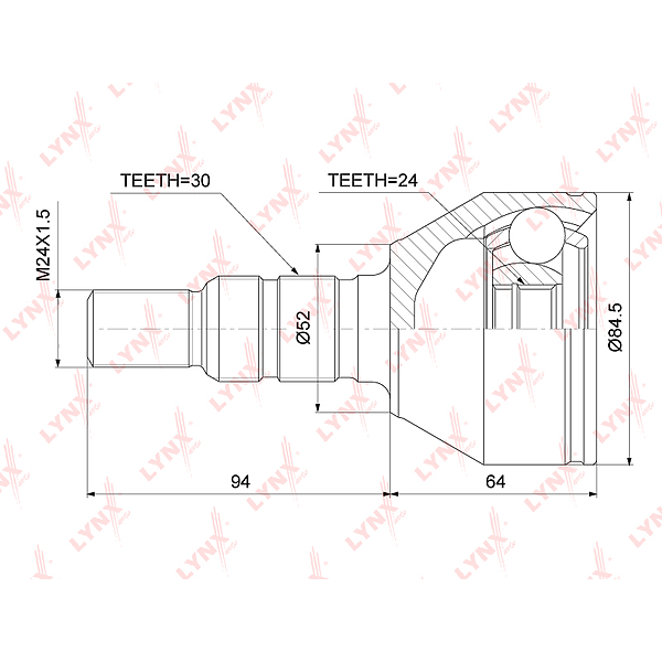 LYNXAUTO CO-3689 (0374842 / 13296057 / 13296185) шрус наружный к-кт 36264\ Opel (Опель) vectra c 1.6 / 1.8 05