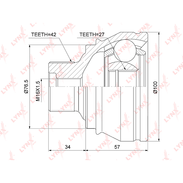 LYNXAUTO co-3829 (151688 / 1710Q5 / 301030) шрус наружный Audi (Ауди) a4 1.8-3.2 07-15 / a5 1.8-3.2 07-17 / q5 2.0-3.2 08