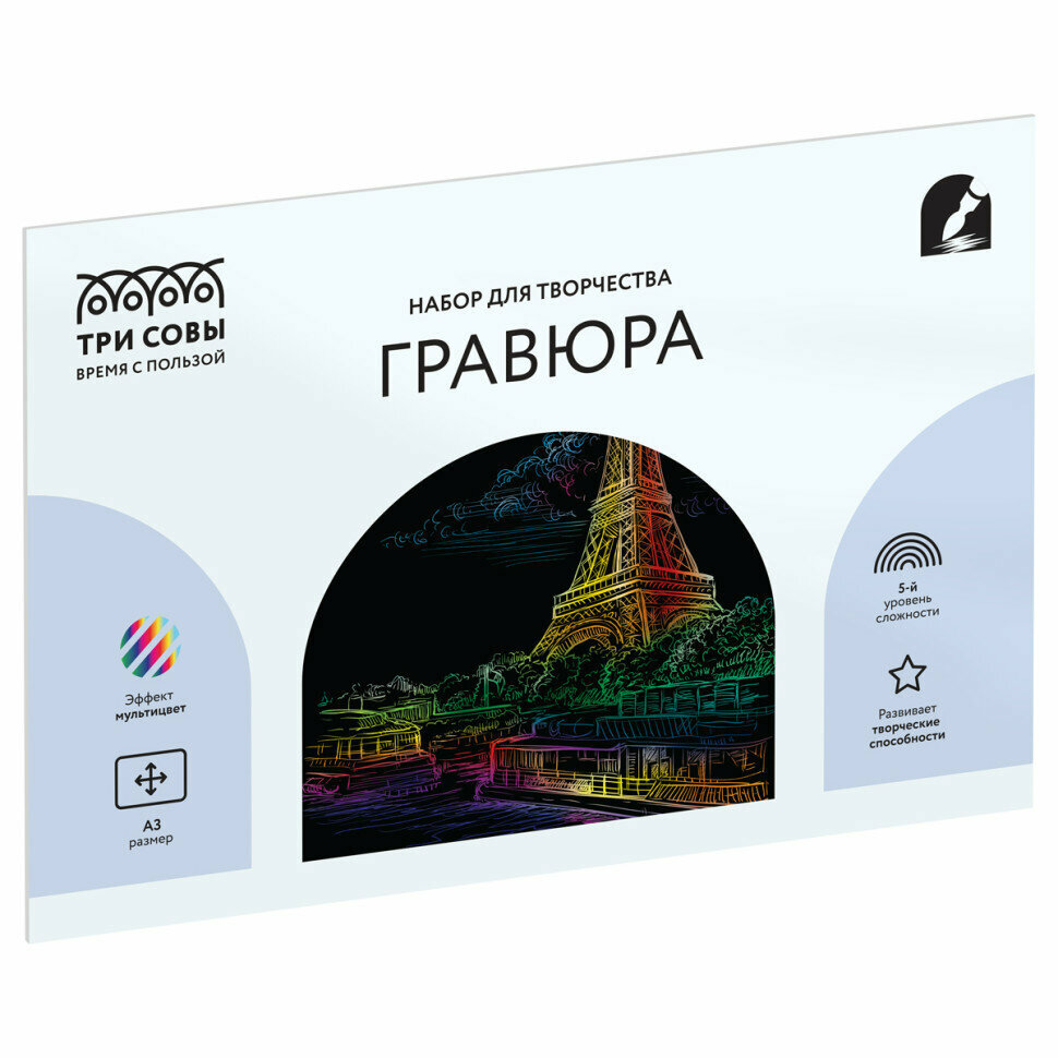 Гравюра с мультицветной основой ТРИ совы "Париж", А3, 345950