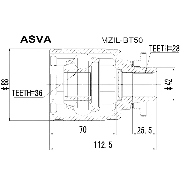 ASVA MZIL-BT50 (1447140 / 1464645 / PP0122620) шрус внутренний левый 36x42x28
