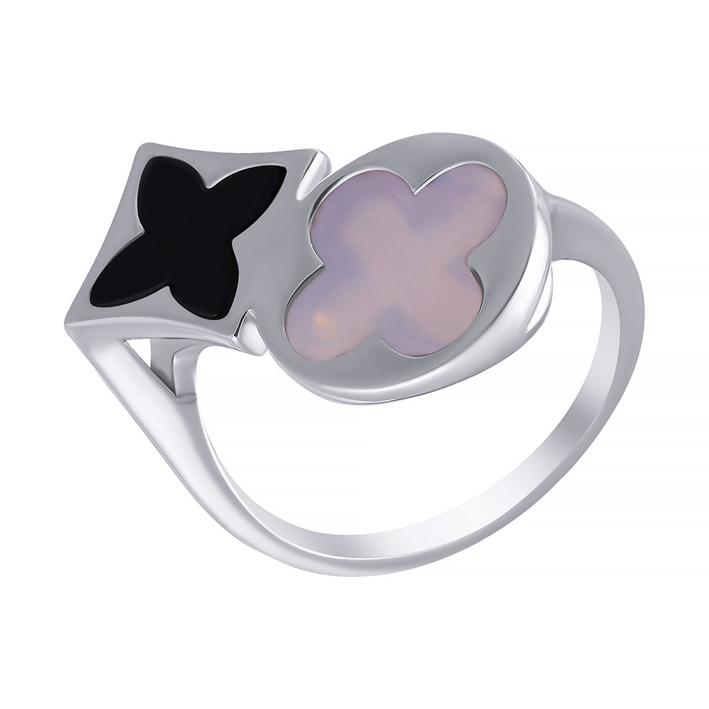 Кольцо, серебро, 925 проба, оникс, перламутр