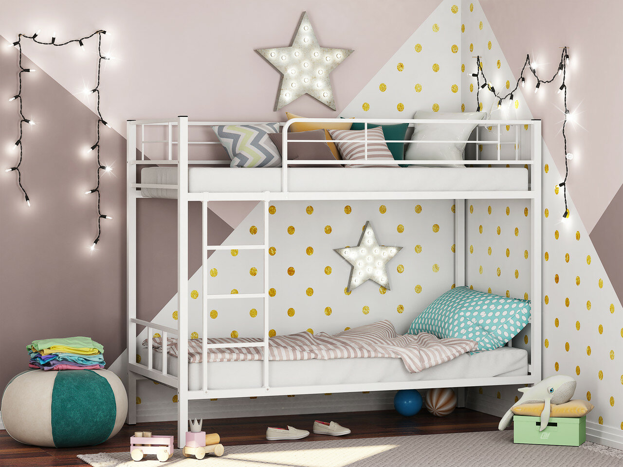 Двухъярусная кровать "Севилья-2", белая, металлический каркас, ламельное основание, усиленная