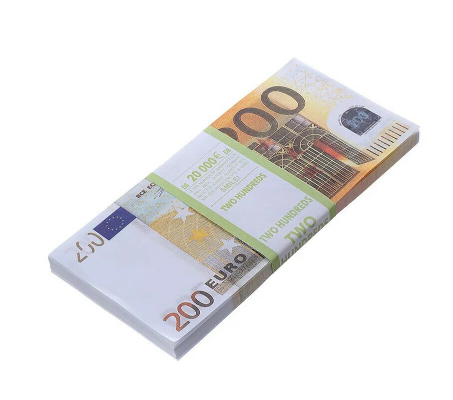 Сувенирные деньги из банка приколов пачка 200 евро