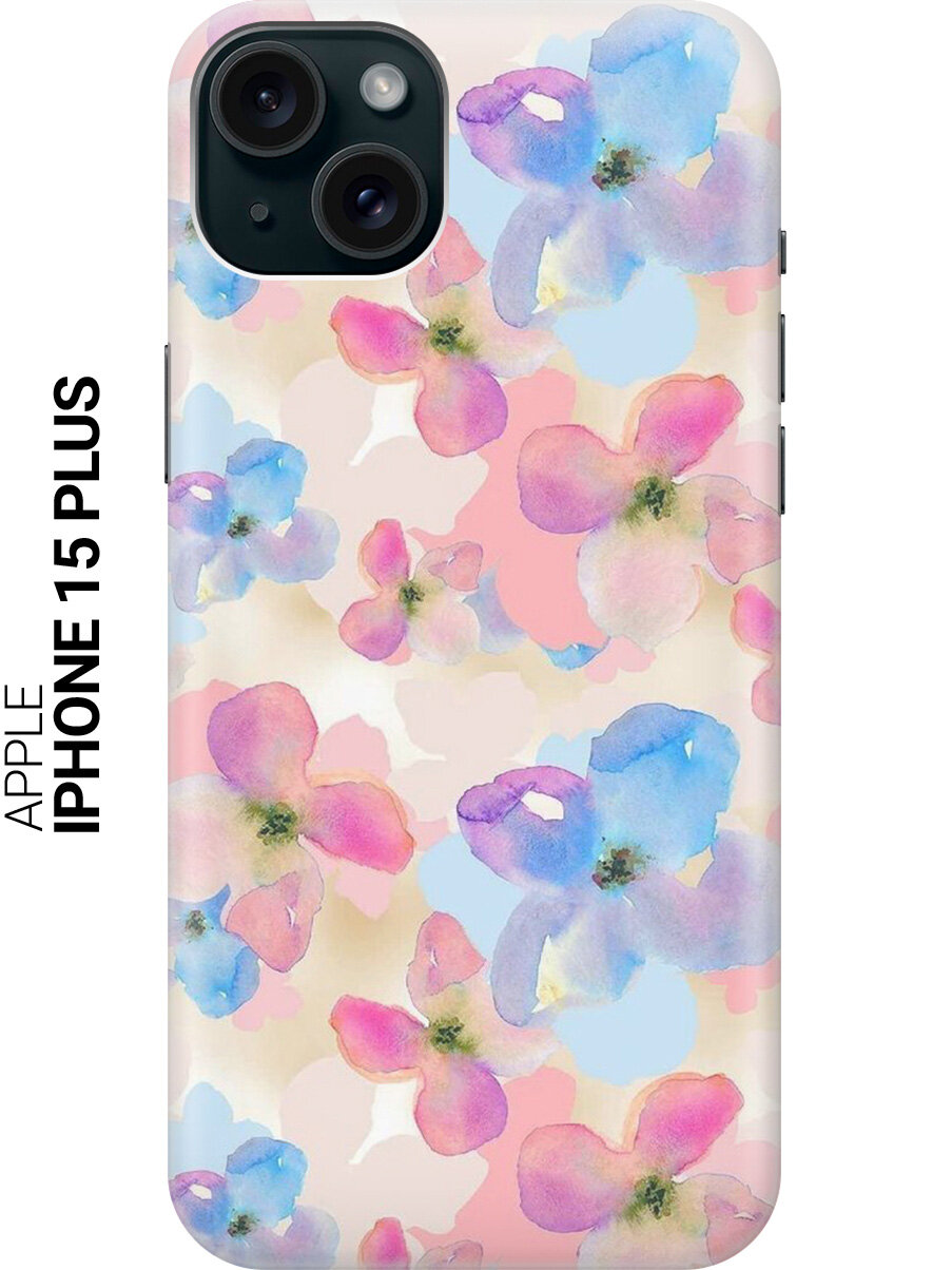 Силиконовый чехол на Apple iPhone 15 Plus / Эпл Айфон 15 Плюс с рисунком "Фиалки акварелью"
