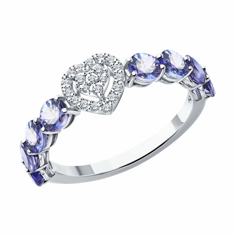 Кольцо, белое золото, 585 проба, бриллиант, танзанит