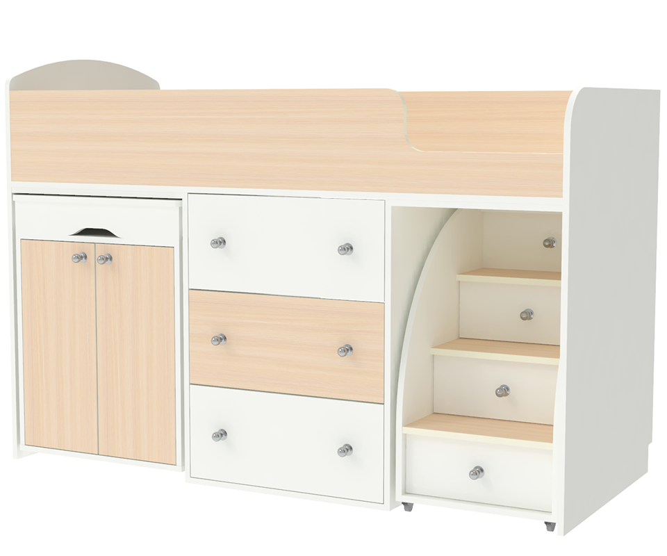 Кровать чердак Малыш Белый Дуб Молочный