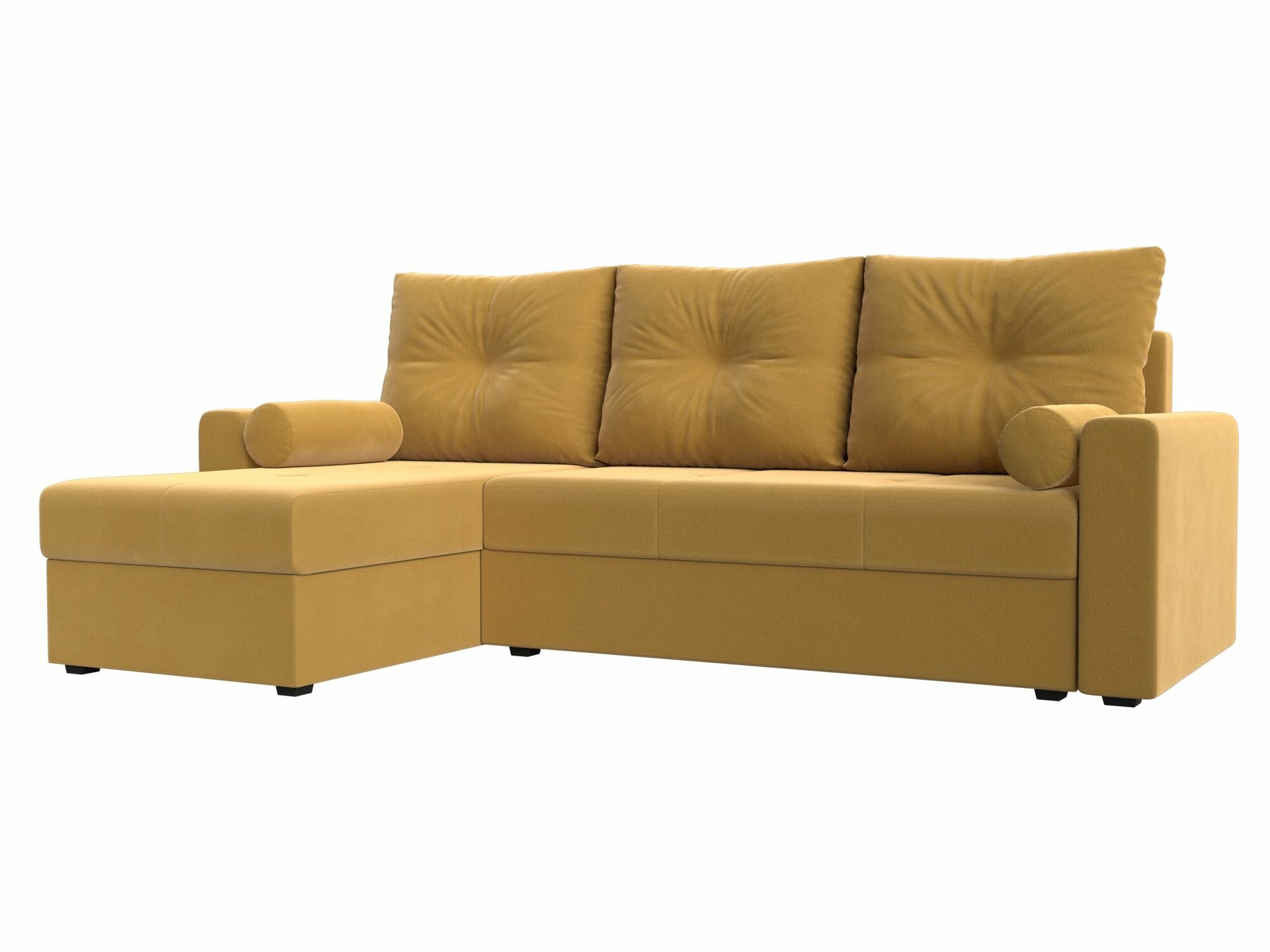 Диван угловой Верона Лайт левый угол, микровельвет, механизм еврокнижка, желтый, 230x142x87см. Хит Диванов