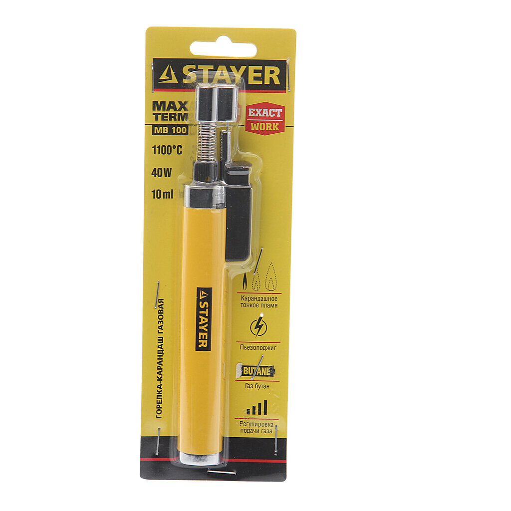 Горелка газовая перезаправляемая карандаш с пьезоподжигом STAYER
