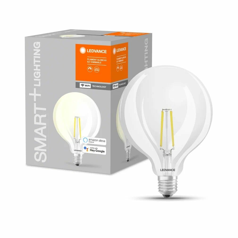 Умная лампочка светодиодная филаментная LEDVANCE / OSRAM SMART+ G125, E27, 5,5Вт, 2700К, 806лм, теплый свет, диммируемая