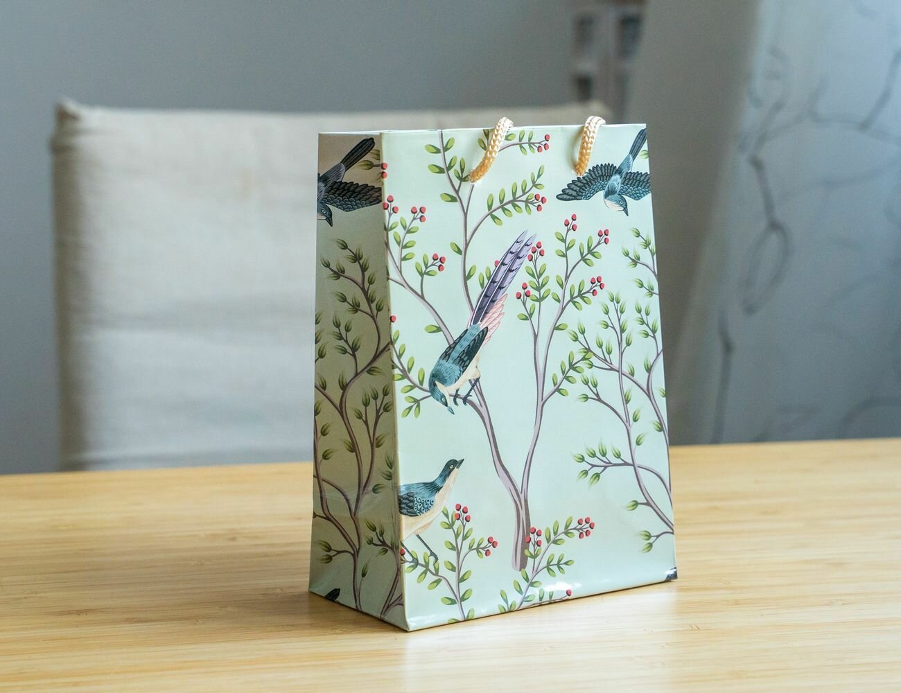 Подарочный пакет райские птицы, бумага, серо-голубой, 16х11 см, Koopman International APF478000-2