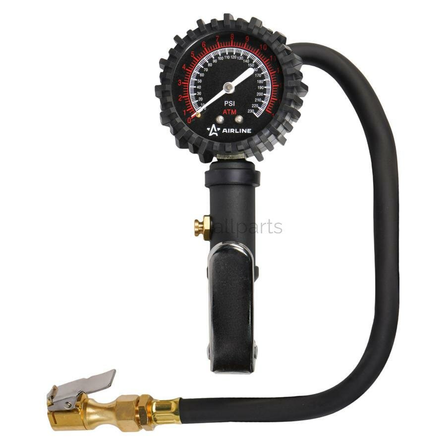 AIRLINE ATBU007 Пистолет для накачки шин с манометром 16 АТМ обрезин. с клапаном сброса PRO AIRLINE ATBU007