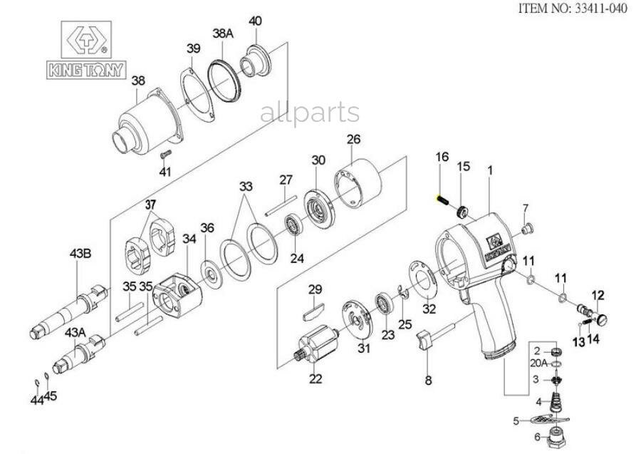 KING TONY 33411-A44 Ремкомплект для гайковерта фиксатор ударной насадки KING TONY 33411-A44