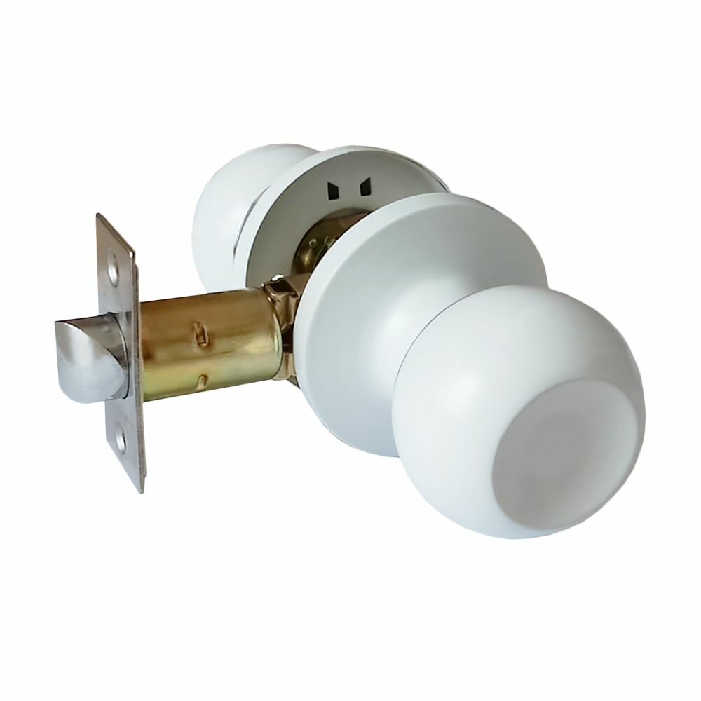 Ручка-защелка дверная круглая без ключа и фиксатора, белая матовая