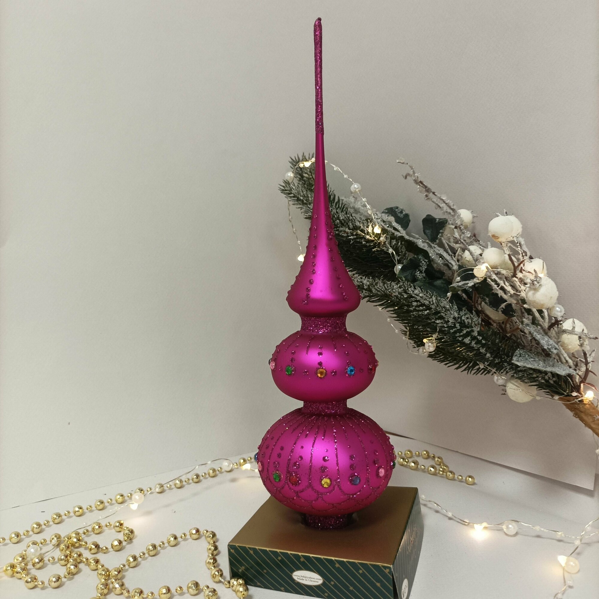 Макушка стеклянная Престиж ручная работа бирюзовая в подарочной упаковке