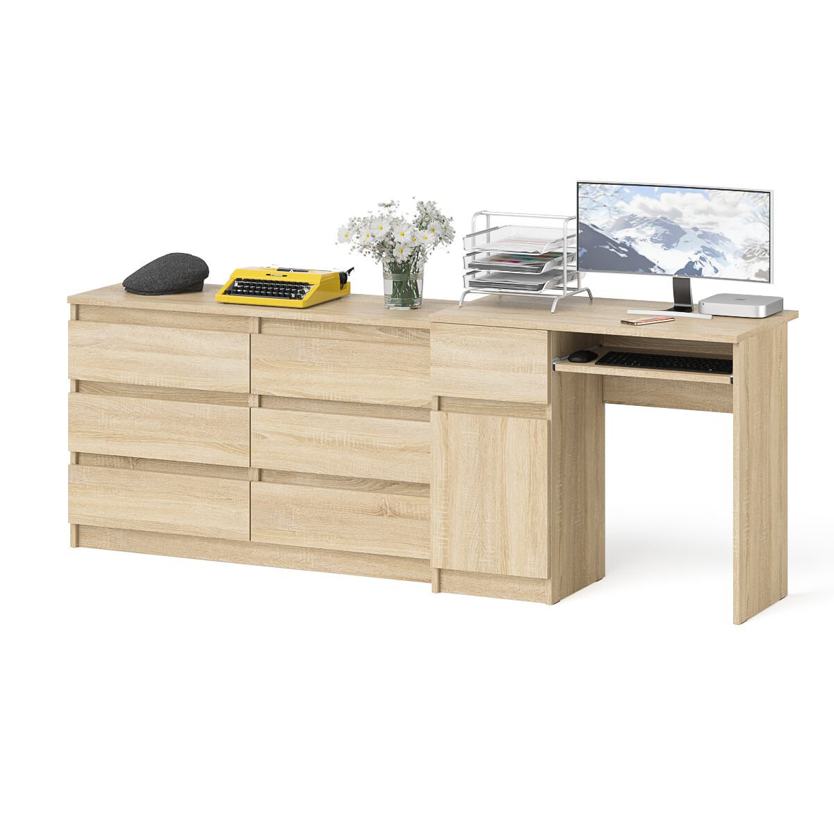 Стол компьютерный СВК Мори МС-1 с дверкой слева с широким комодом цвет дуб сонома, 210,4х50х76,6 см.