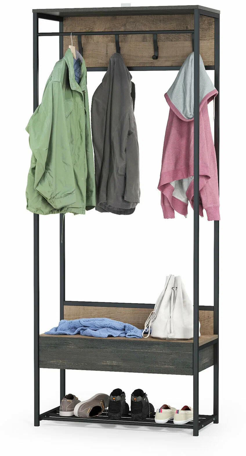 Прихожая в маленький коридор Моби Трувор 15.120 с выдвижным ящиком цвет дуб гранж песочный/интра, ШхГхВ 80х36,6х194,2 см.