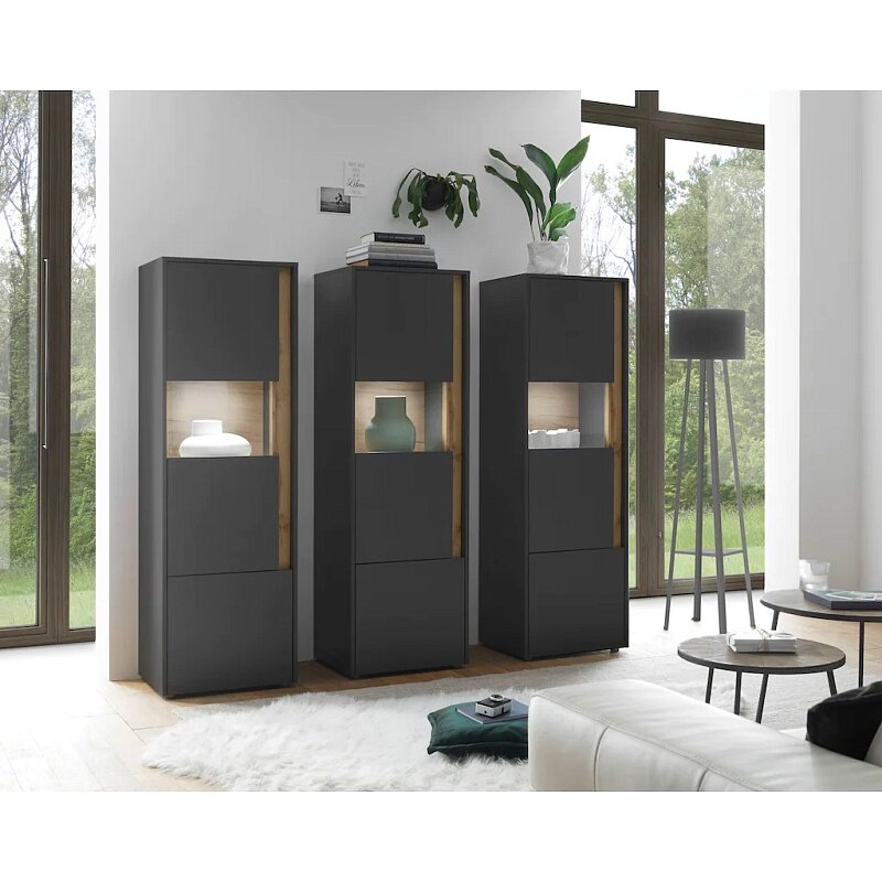 Стенка МебельЛэнд24 Анси-7 Антрацит серый с витриной