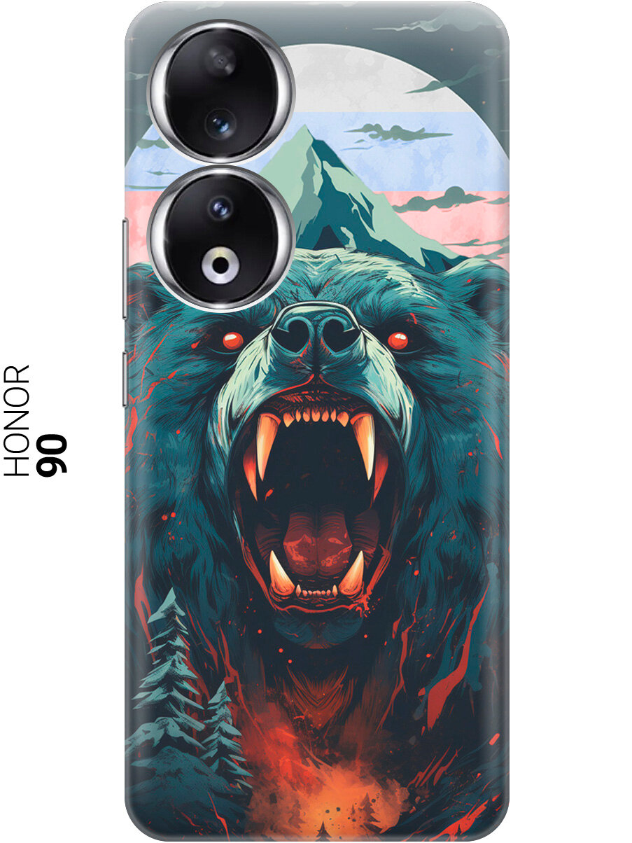 Силиконовый чехол на Honor 90 / Хонор 90 с рисунком "Медведь и флаг России"
