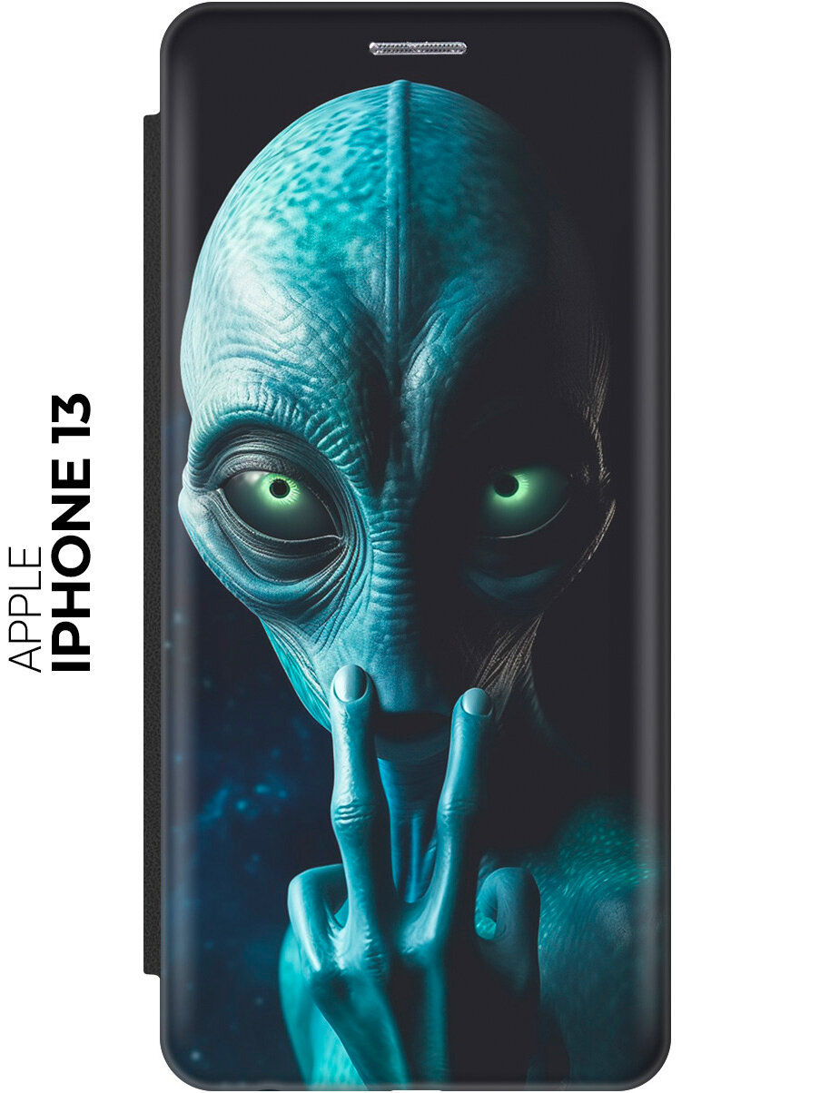 Чехол-книжка на Apple iPhone 13 / Эпл Айфон 13 с рисунком "Я слежу за тобой" черный