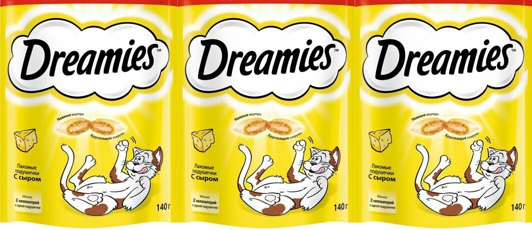 Dreamies Лакомство для кошек Лакомые подушечки с Сыром, 140 г, 3 уп
