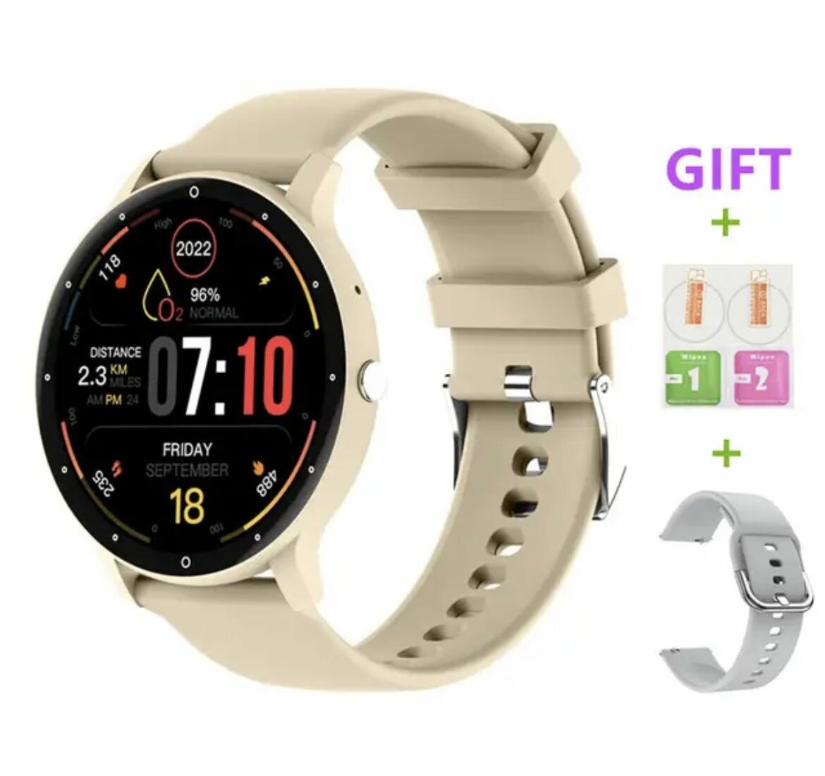 Смарт-часы BWSMRIG, спортивные с поддержкой bluetooth, пульсометром, монитором сна. Бежевый.