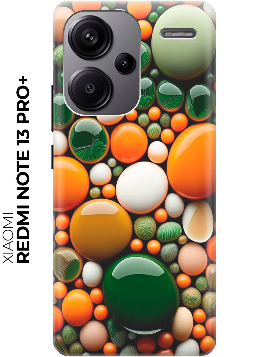 Силиконовый чехол на Xiaomi Redmi Note 13 Pro + / Сяоми Редми Ноут 13 Про + с рисунком "Оранжевые и зеленые камушки"