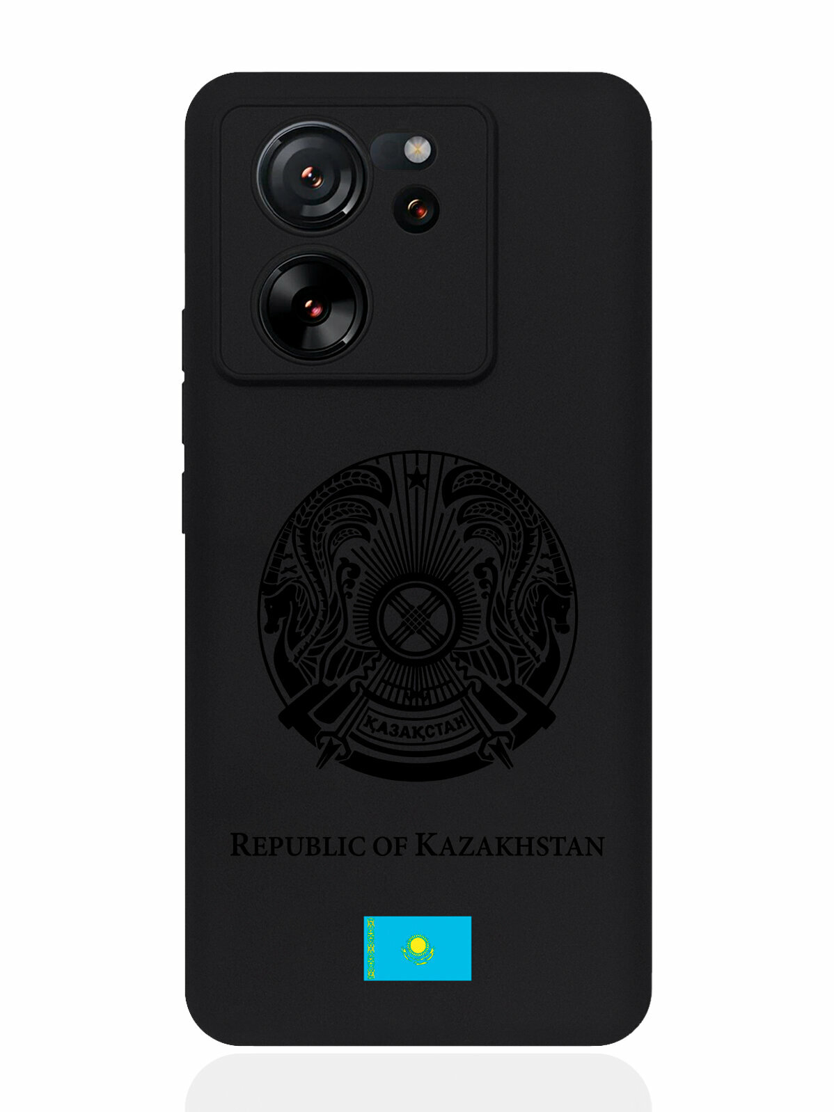 Черный силиконовый чехол SignumCase для Xiaomi 13T Черный лаковый Герб Казахстана
