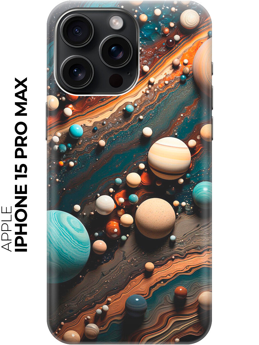 Силиконовый чехол на Apple iPhone 15 Pro Max / Эпл Айфон 15 Про Макс с рисунком "Шары на мраморном полу" Soft Touch черный