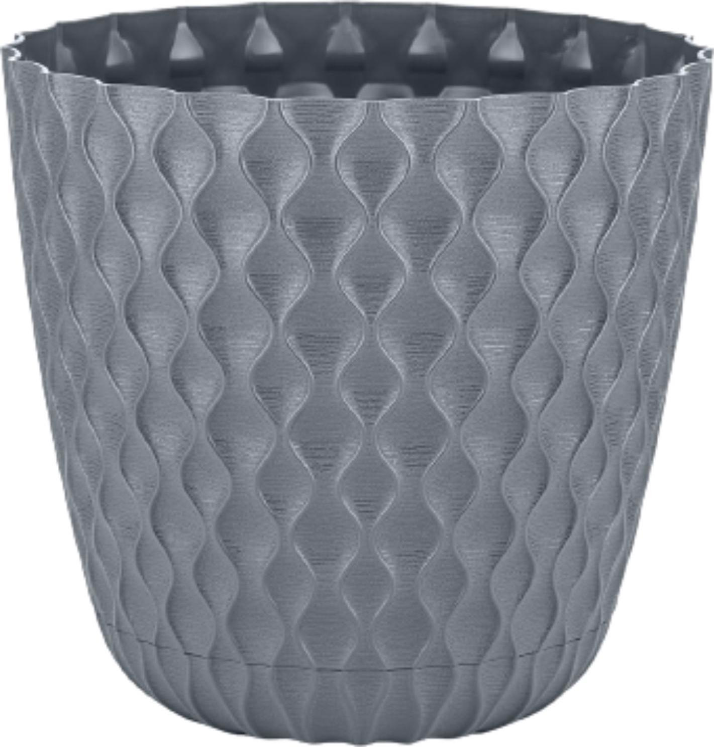Горшок для цветов InGreen / Ин Грин Wave с дренажной сеткой и съемным поддоном, из полипропилена, вулканический серый, диаметром 27см, объемом 10л