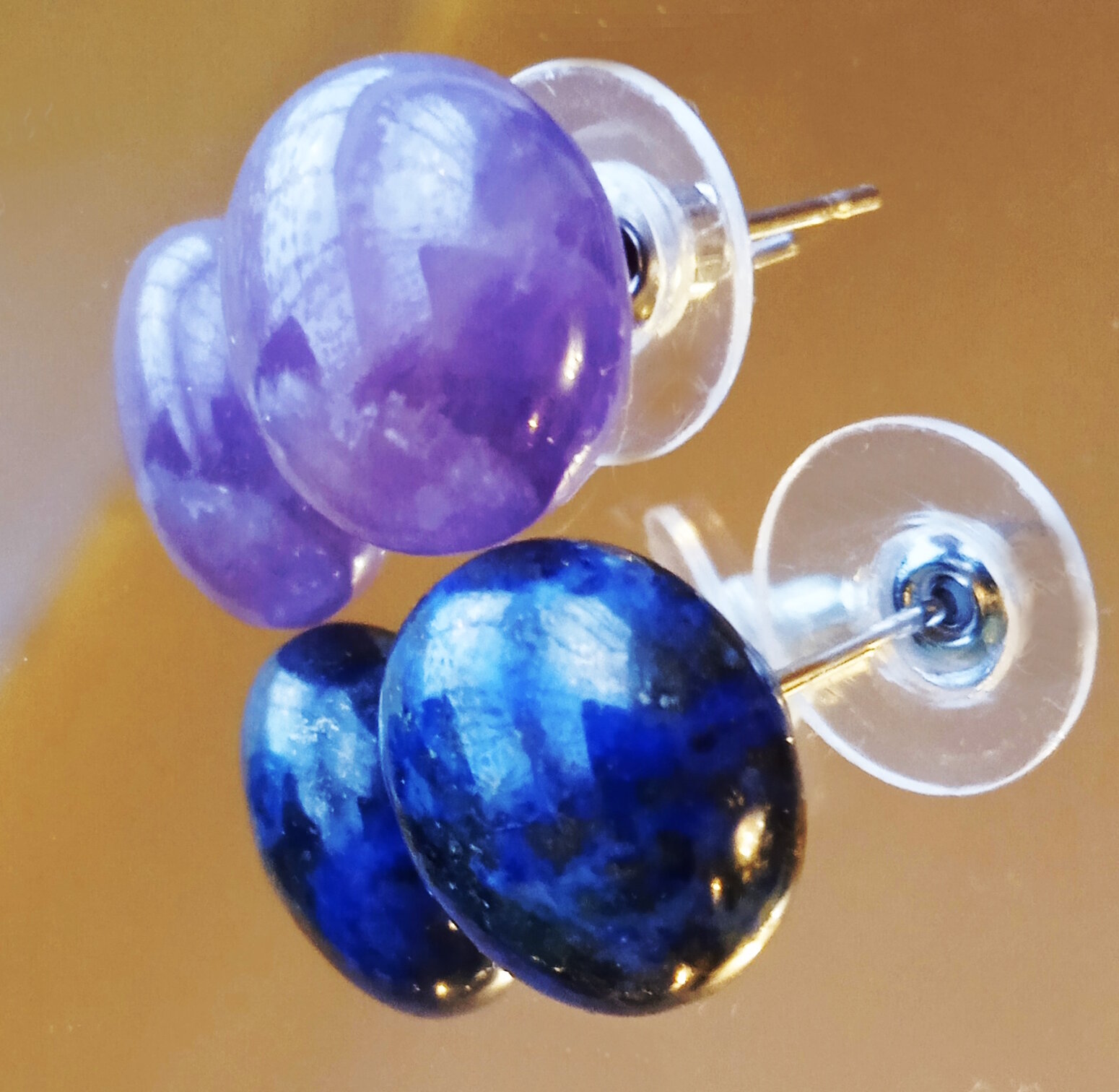 Комплект серег, тигровый глаз, нефрит, аметист, лазурит, кварц