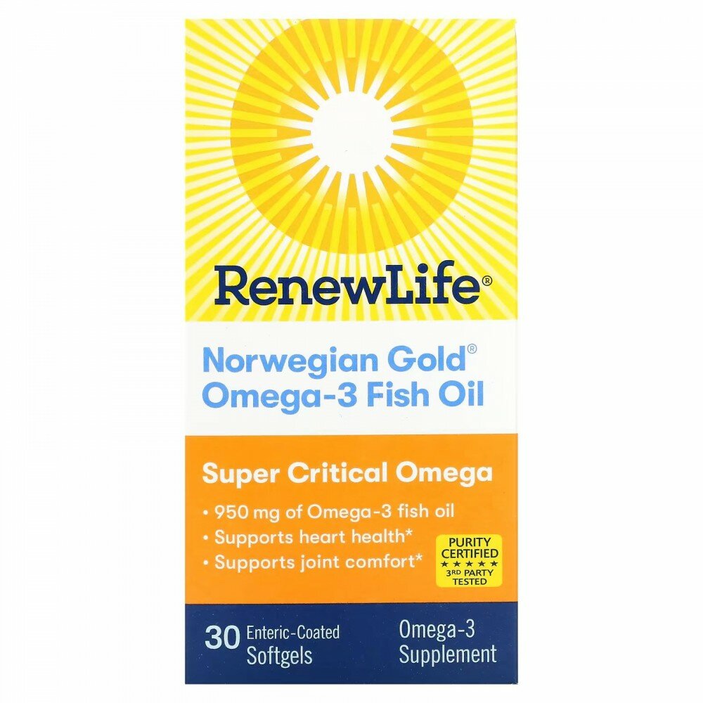 Renew Life, Norwegian Gold®, Super Critical Omega™, максимальная сила действия, 30 капсул из рыбьего желатина