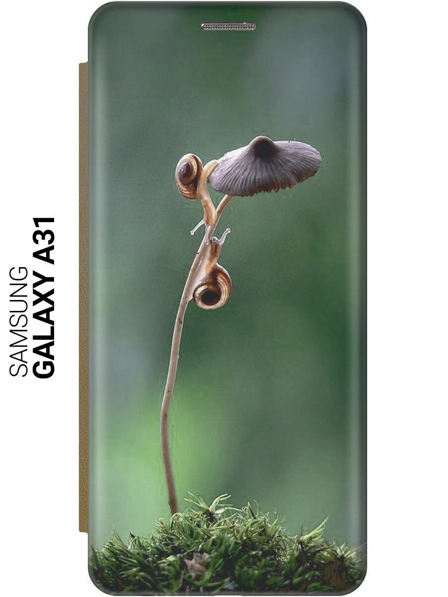 Чехол-книжка на Samsung Galaxy A31, Самсунг А31 c принтом "Две улитки" золотистый