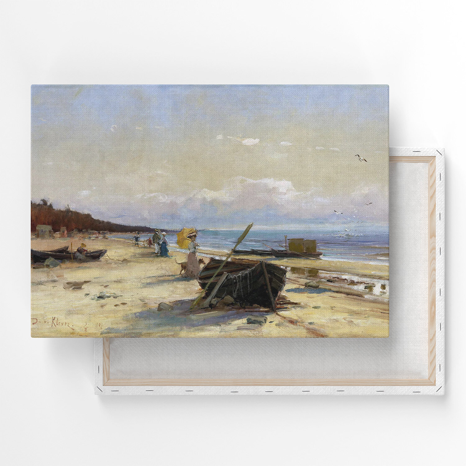 Картина на холсте, репродукция / Юлий Клевер - Вечерняя прогулка по пляжу / Размер 30 x 40 см