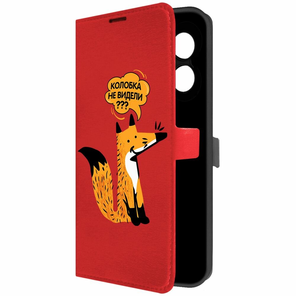 Чехол-книжка Krutoff Eco Book для Oppo A18 Лиса (красный), с рисунком, искусственная кожа/полиуретан