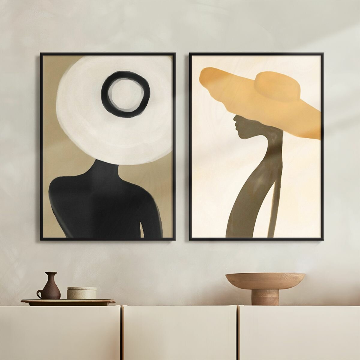 Постер 2 шт 30х40 без рамки "Репродукция дама в шляпе" набор картин для интерьера