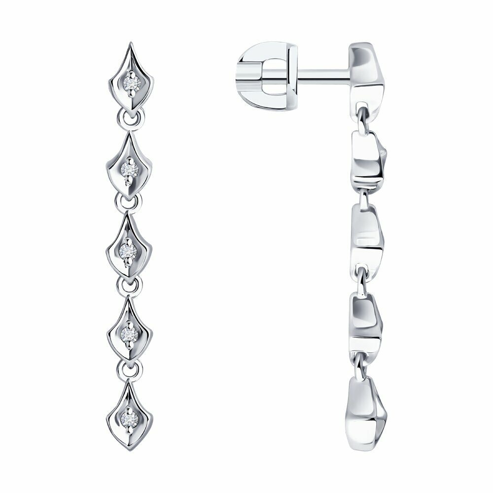 Серьги с подвесками, белое золото, 585 проба, бриллиант