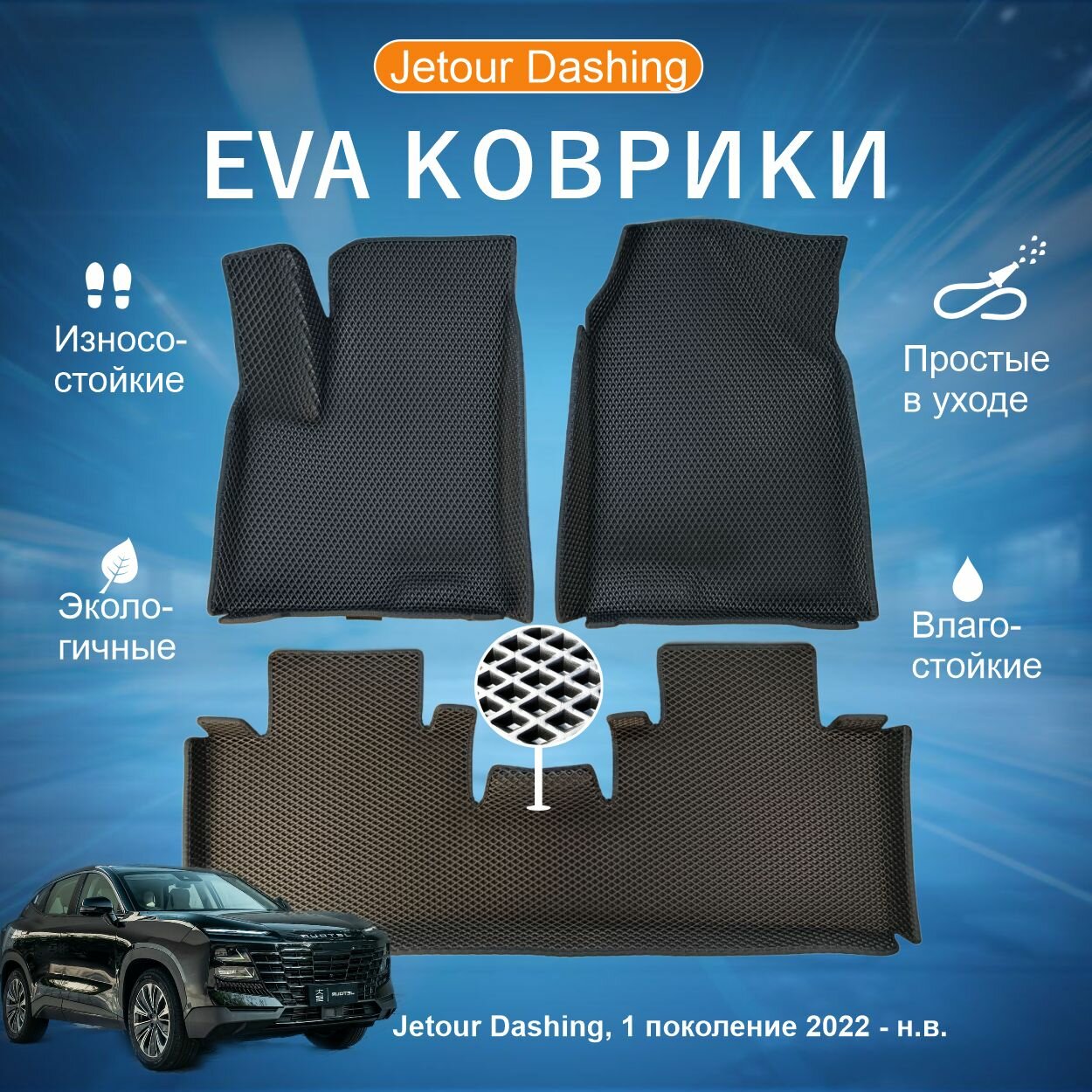 ЕВА EVA коврики с бортами Джетур Дашинг в салон Jetour Dashing, 1 поколение, (2022-н. в.), 2WD