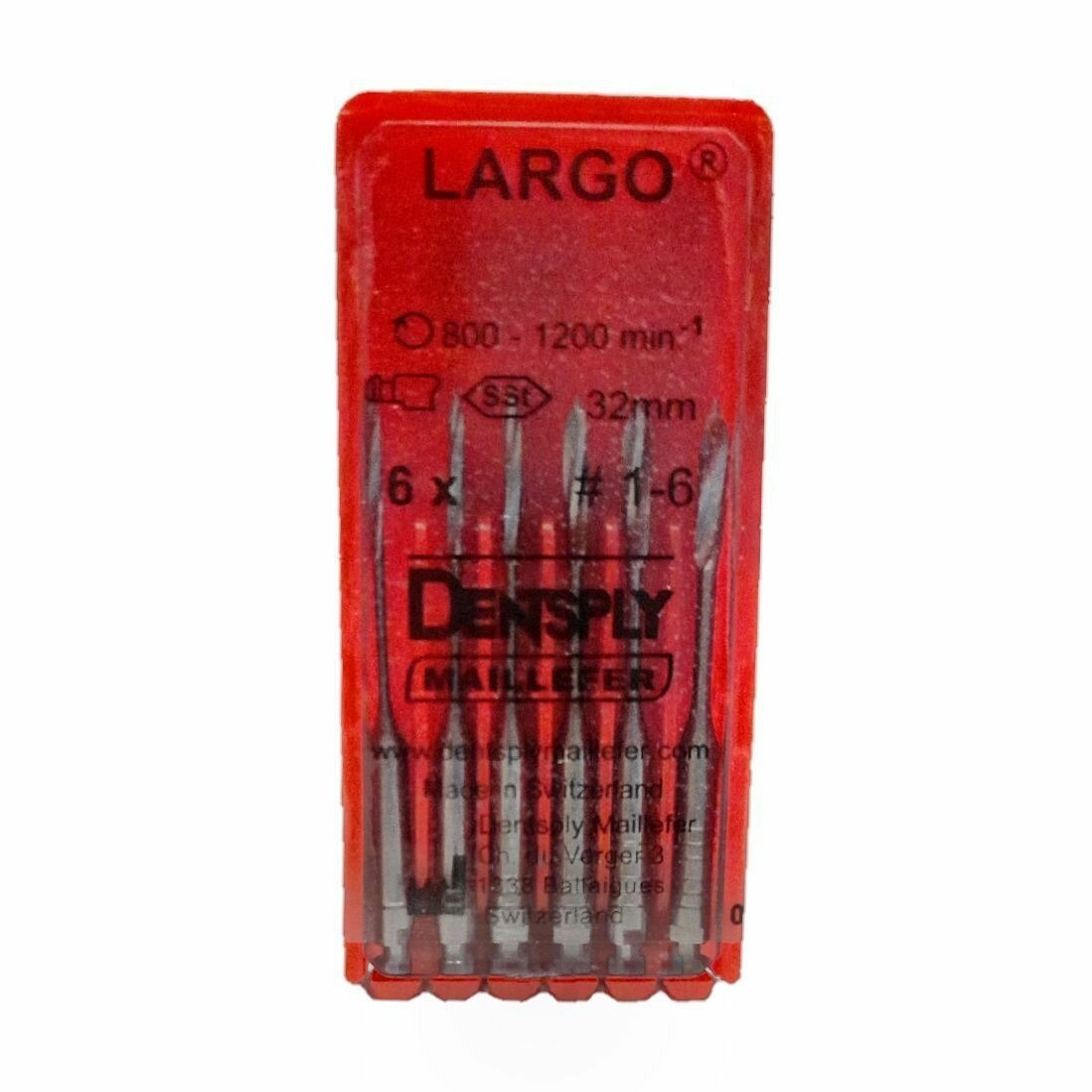 Dentsply Maillefer Peeso reamers (Largo) (развертка корневая)№1-6 (28ММ) уп 6ШТ (Набор 2 уп)для углового наконечника, удлиненную рабочую часть, переходит в жесткий стержень, NeoHealth.