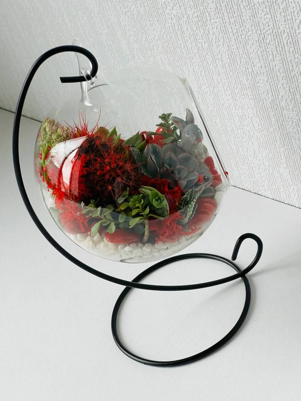Флорариум на подвеске с зайчиком / Комнатное растение / Подарок