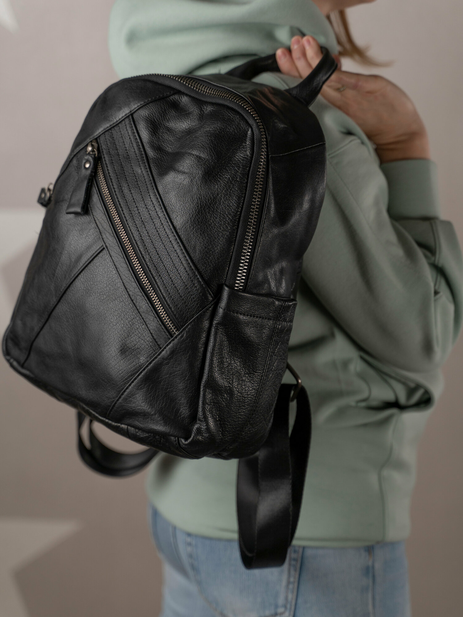 Рюкзак женский кожаный городской BRUONO из натуральной кожи, черный