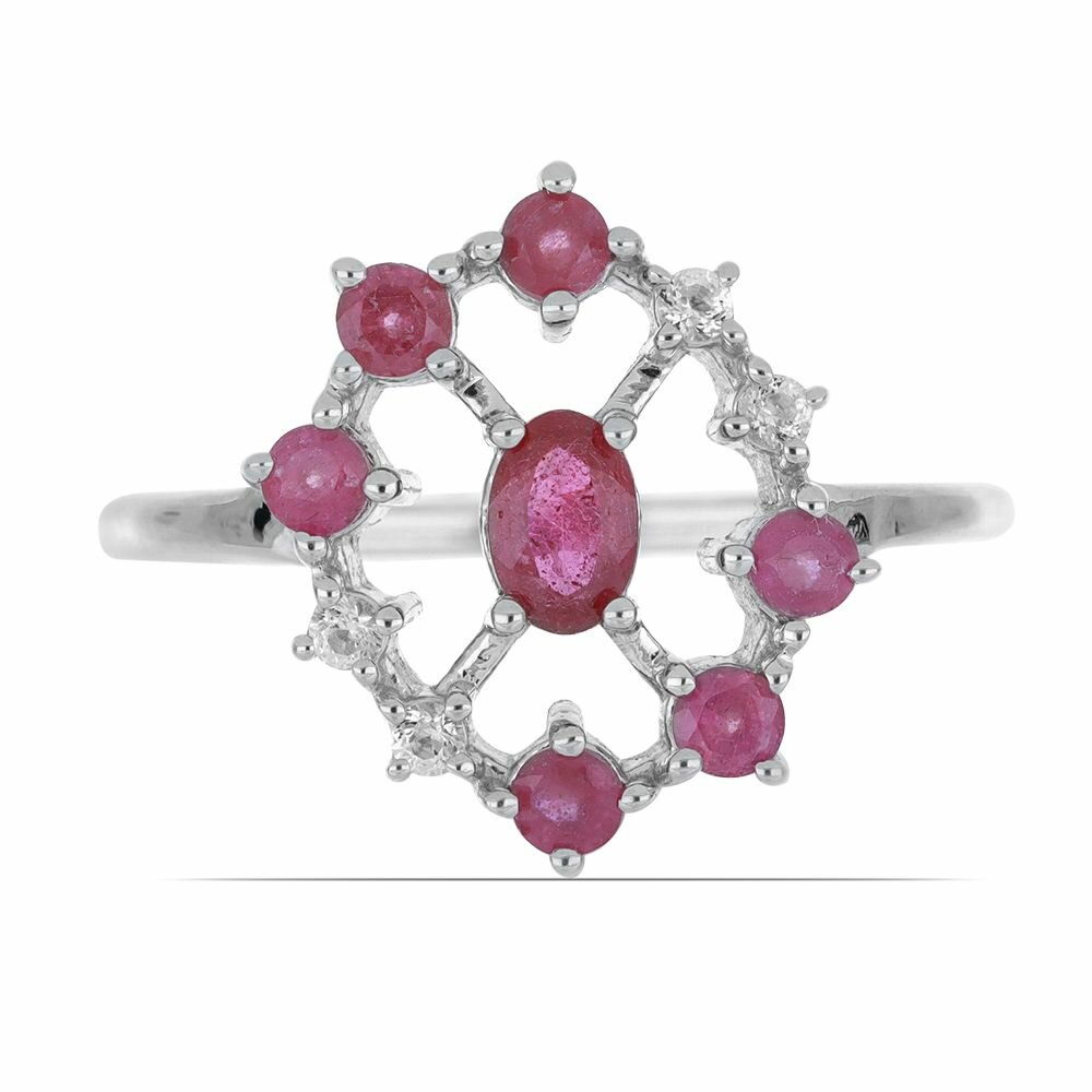 Кольцо тонкое, серебро, 925 проба, родирование, рубин, топаз