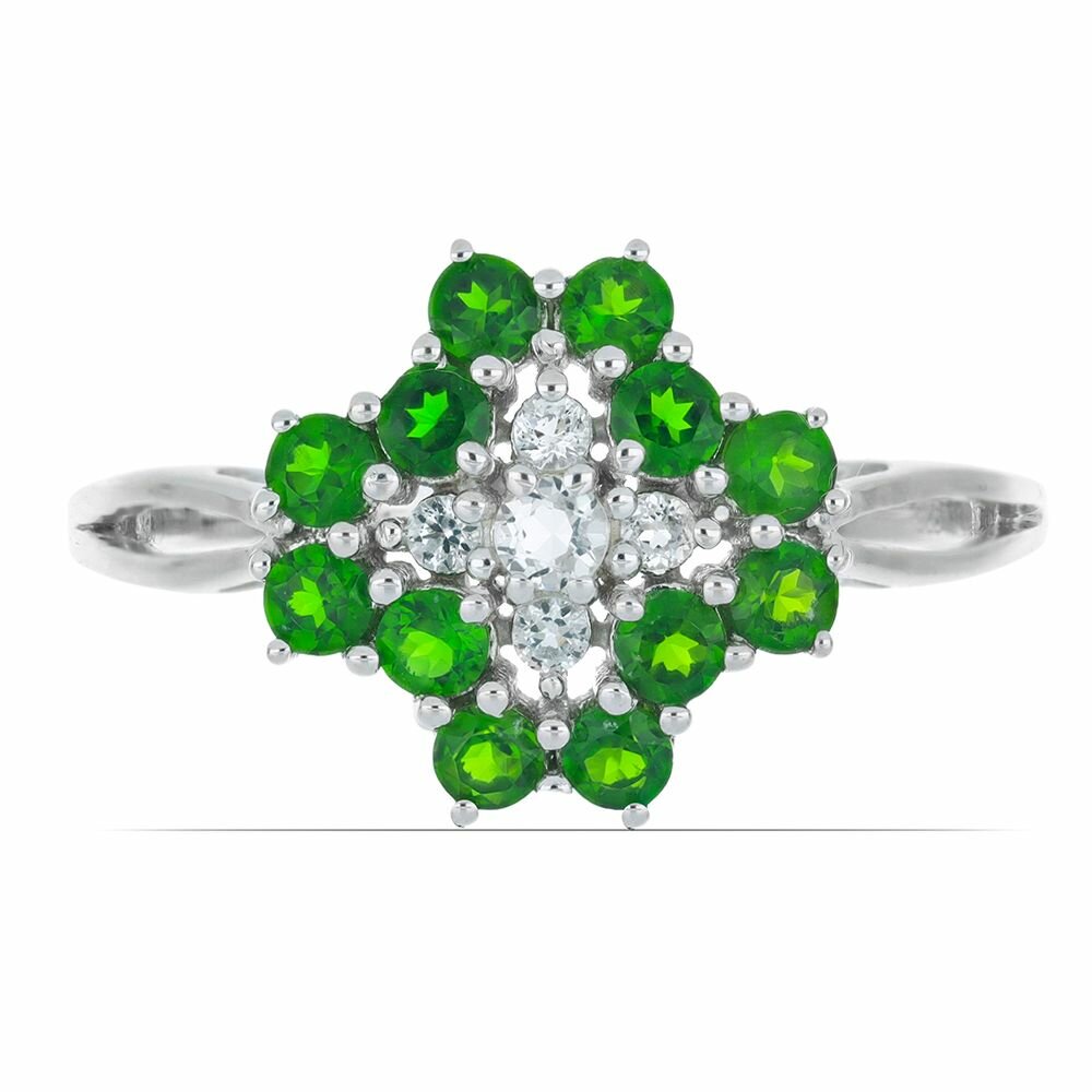 Перстень, серебро, 925 проба, родирование, топаз, хромдиопсид