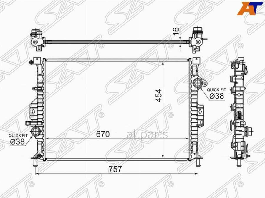 SAT SG-FD0003 Радиатор Ford Focus 10-19 / Kuga 08-13 / Mondeo 07-15 / Volvo S60 10-18 / Ford C-MAX 10-19 / Galaxy