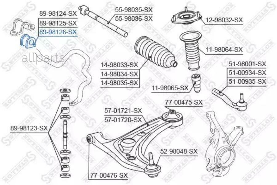 STELLOX 8998126SX втулка стабилизатора переднего центральная! d19\ Toyota Yaris SCP10 1.0 16V 99-05