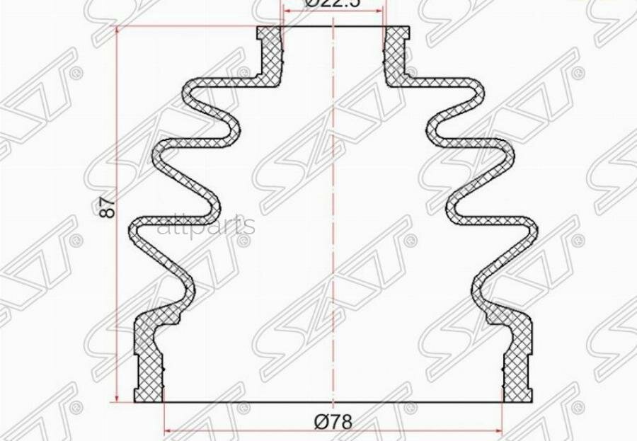 SAT C-1088 Пыльник шруса наружный TOYOTA COROLLA SPACIO 97-01/HYUNDAI TUSCON 04-09 (2 хомута. резина)