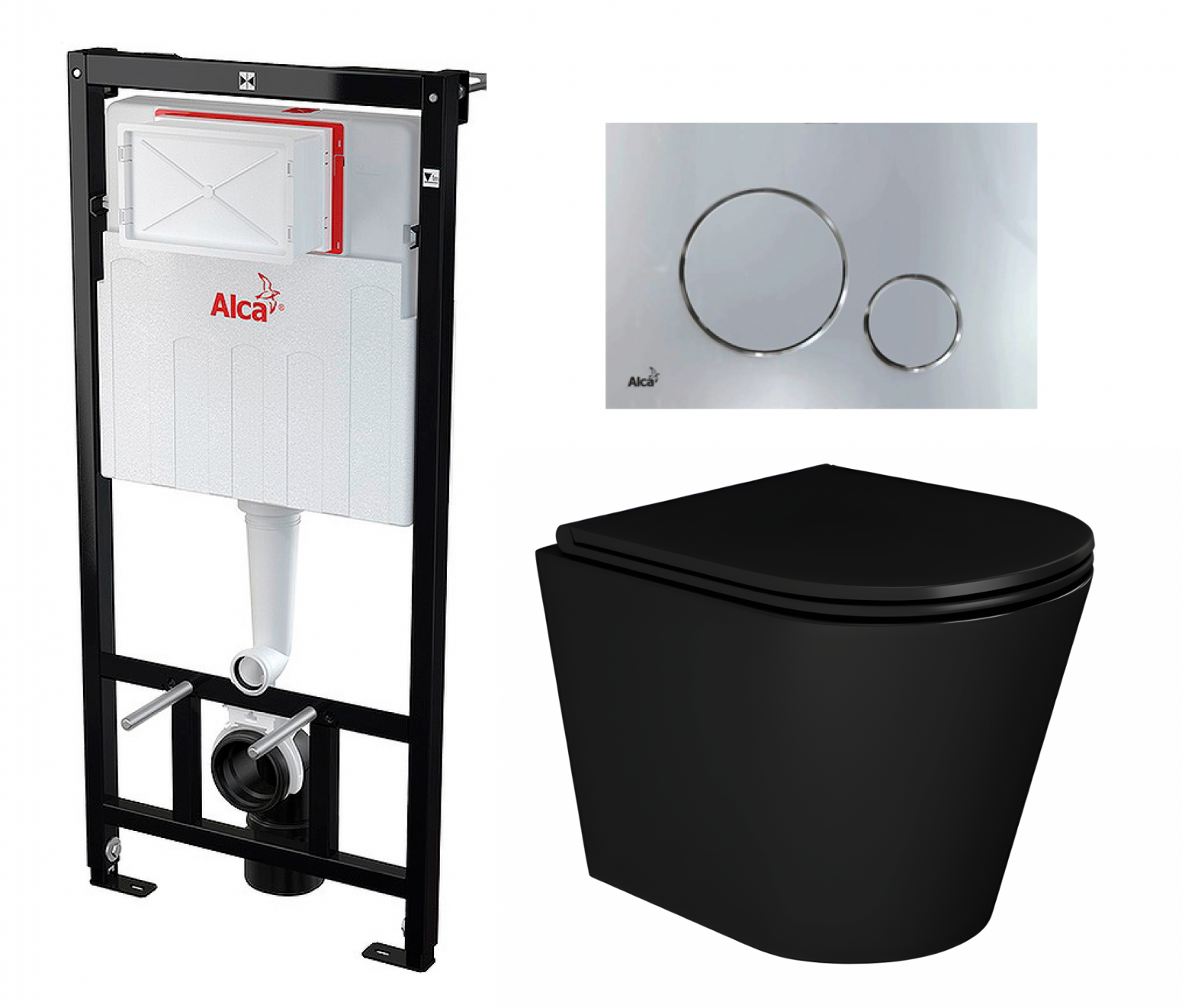 Комплект 3 в 1 инсталляция AlcaPlast + Унитаз подвесной Enio Cento BL черный EN4280035 + кнопка хром