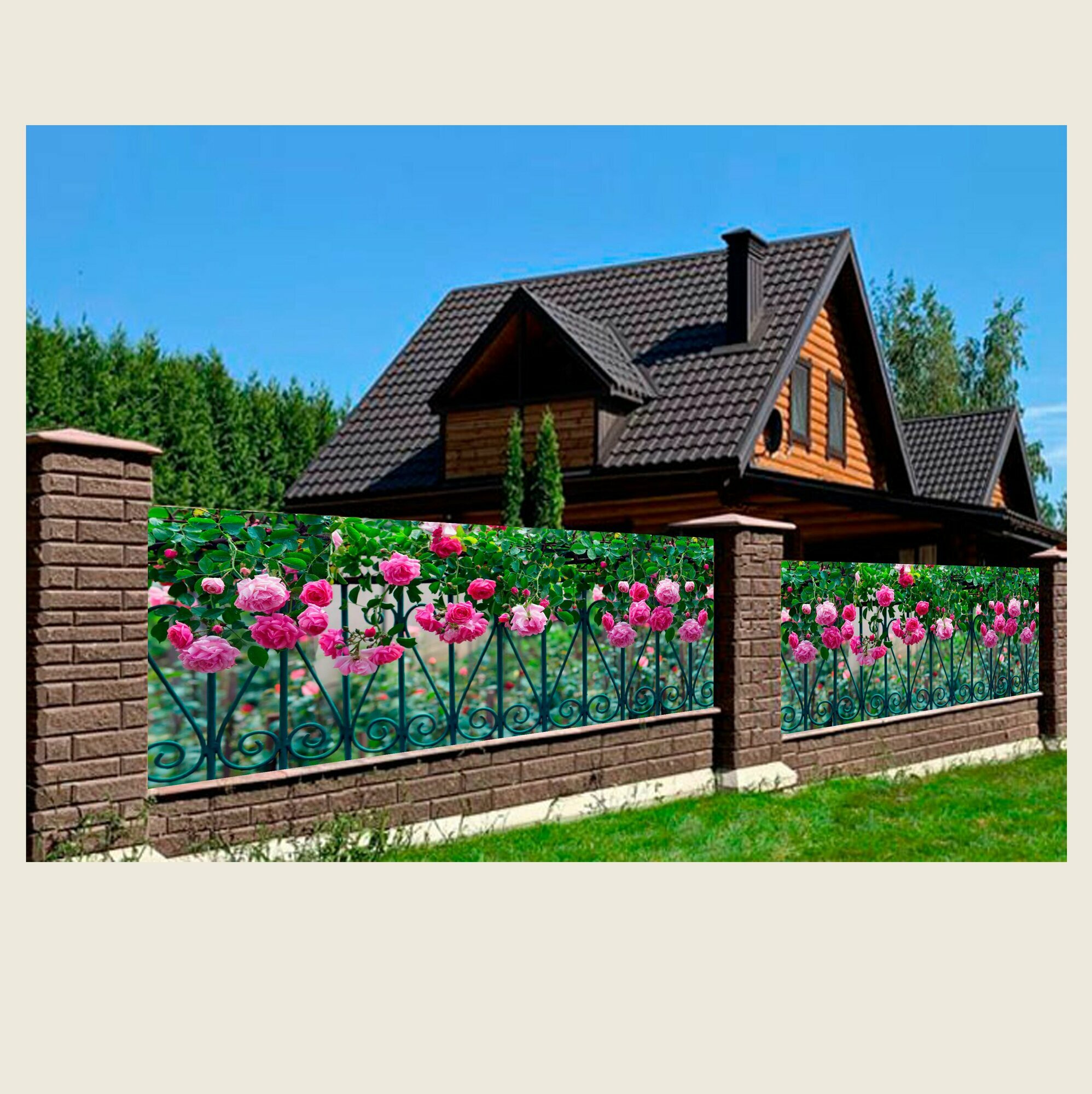 Фотосетка для забора и фасада 3 х 1 м без люверсов / Кованный забор