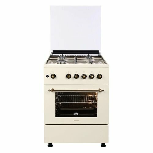 Газовая плита NORDFROST GG6061Y, газовая духовка, металлическая крышка, сталь, бежевый