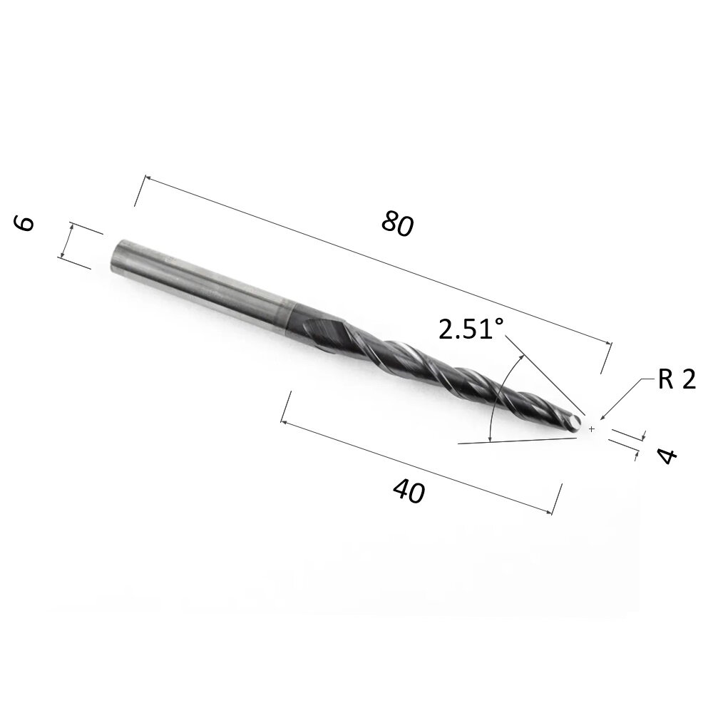 Фреза DJTOL NL2QX6.40.4 спиральная двухзаходная конусная сферическая (по дереву, композиту (АКП), пластику)